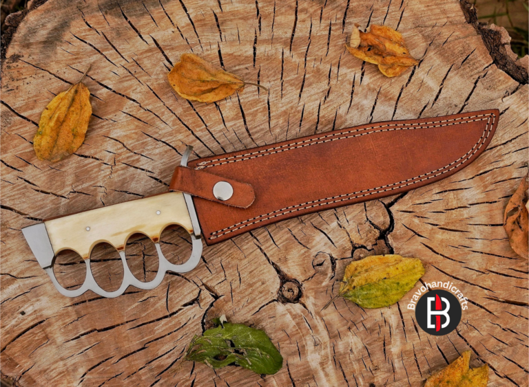 Custom Handmade D2 Steel Knuckle Duster Bowie Knife Camel Bone Hunting ...